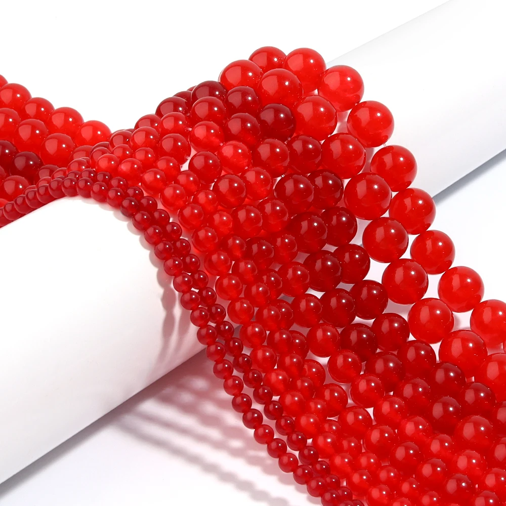 1 Strand Round Natural Stone Beads Red Color Chalcedony Stone Beads For ...