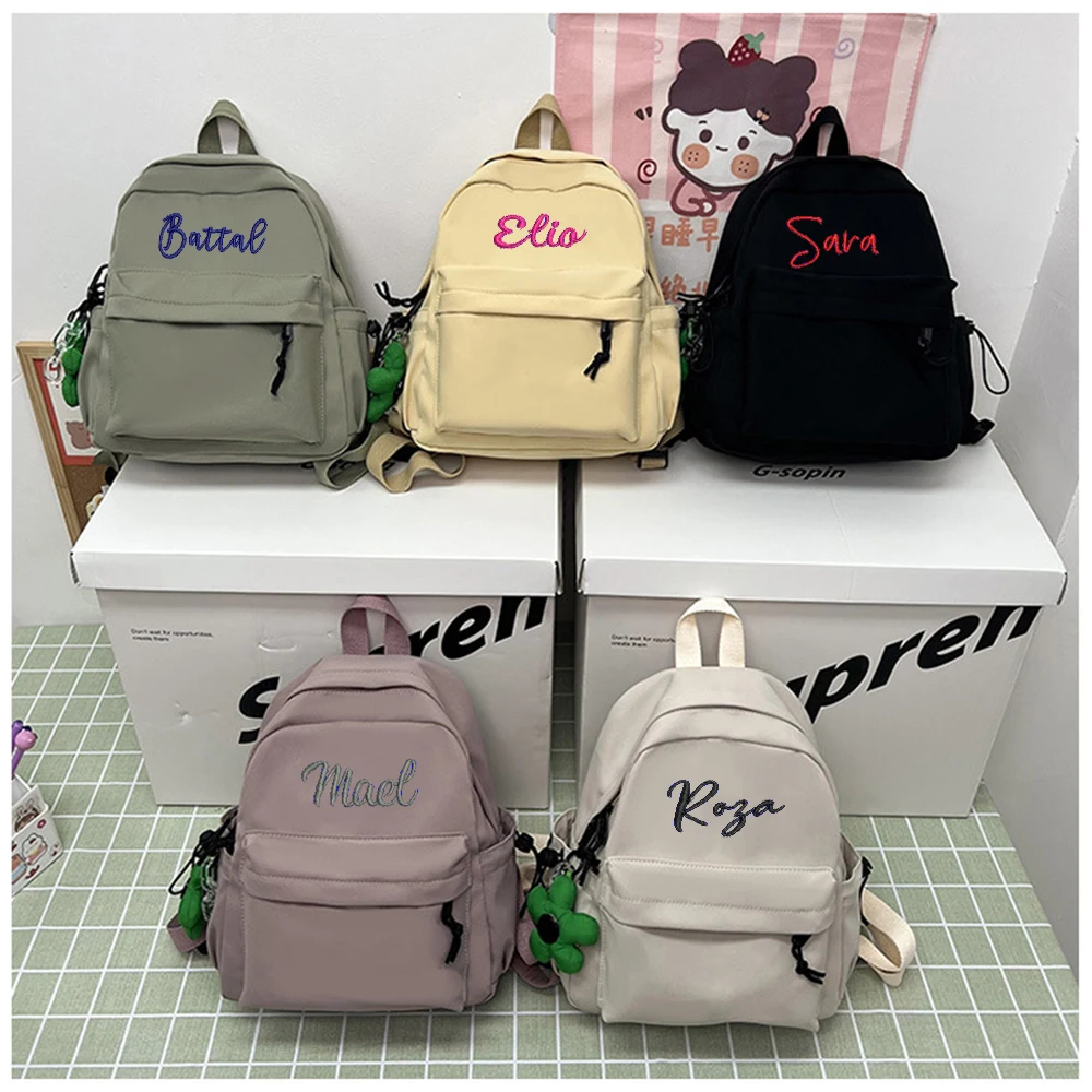 Personalized-Embroidery-College-Student-Simple-Solid-Color-Backpack-Mom ...