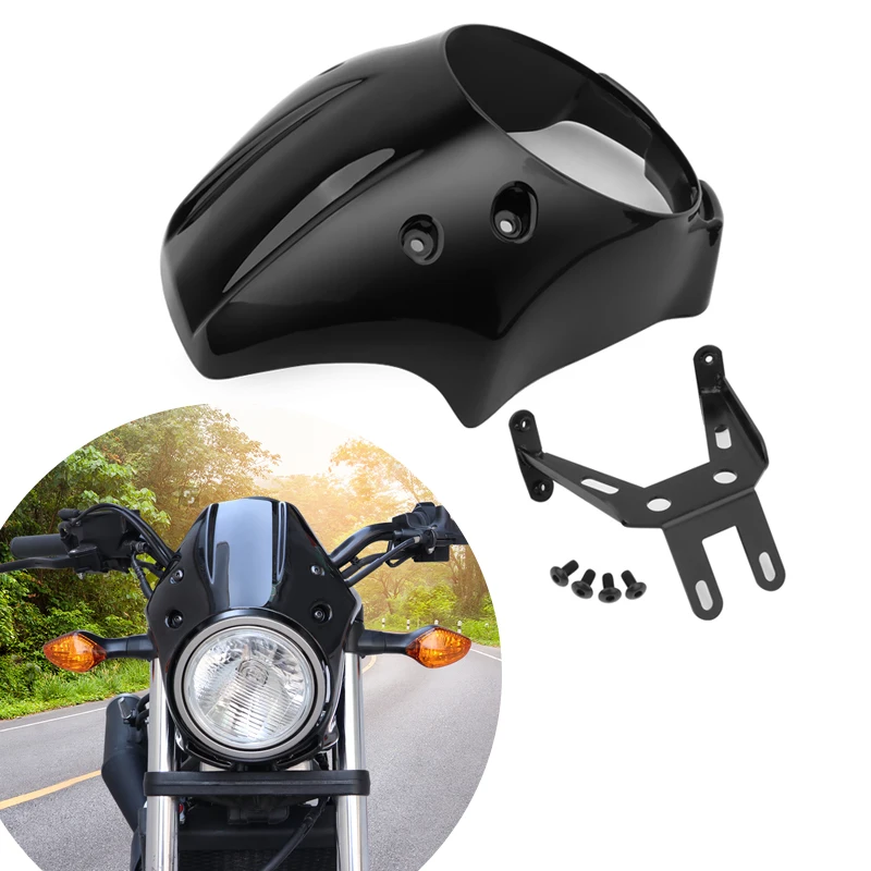 Motorcycle ABS Front Headlight Cover Fairing Gloss Black Head Light ...