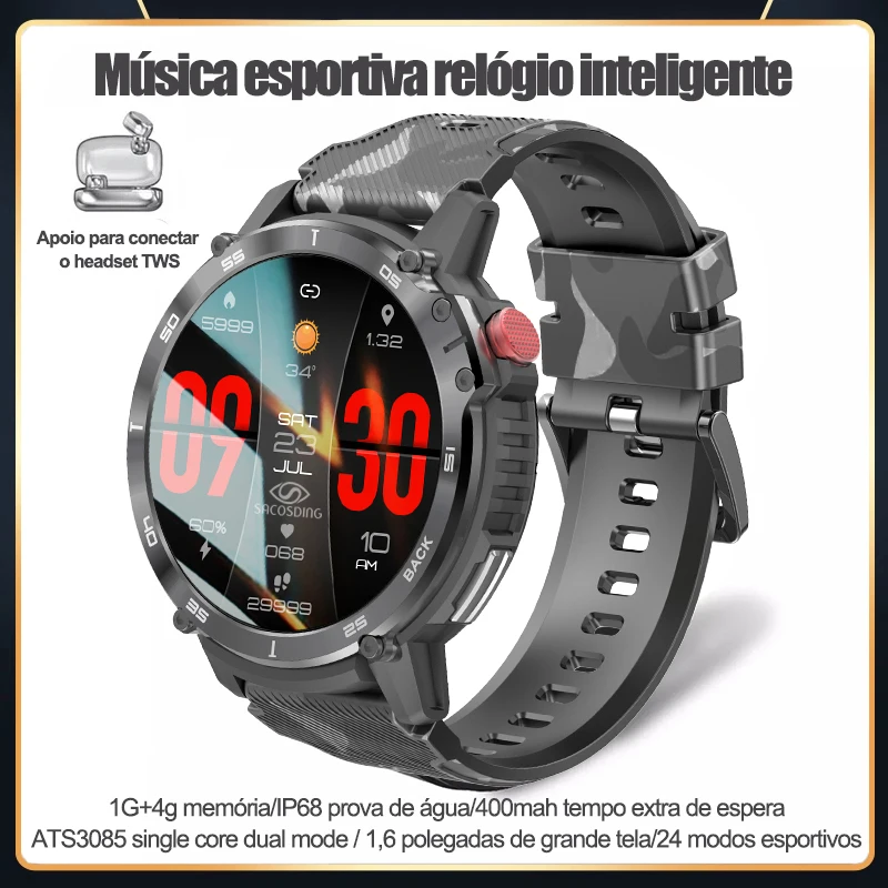 2023 nova música relógio inteligente 4g rom tws fones de ouvido ...