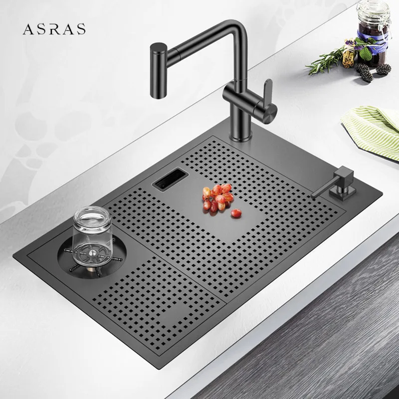 ASRAS Black Nano Hidden Kitchen Sink 304 Stainless Steel 4mm Thickness ...