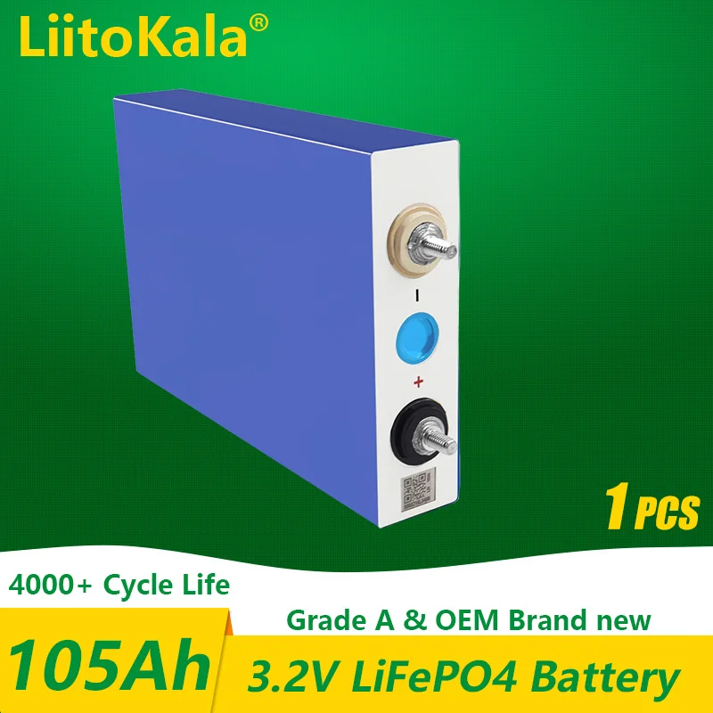 1PCS LiitoKala 3.2V 105Ah lifepo4 battery 3C discharge for DIY 12V 24V Electric RV Golf car ...