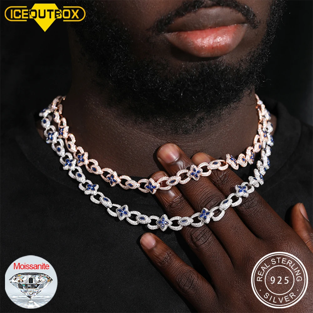S925 New Iced Out Flower Eye Chain Bracelet For Men With Blue Cubic ...