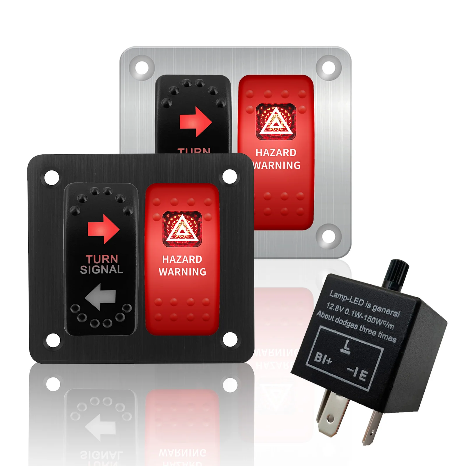 Car-Turn-Signal-Hazard-Switch-Panel-With-Flasher-Relay-2-Gang-Aluminum ...