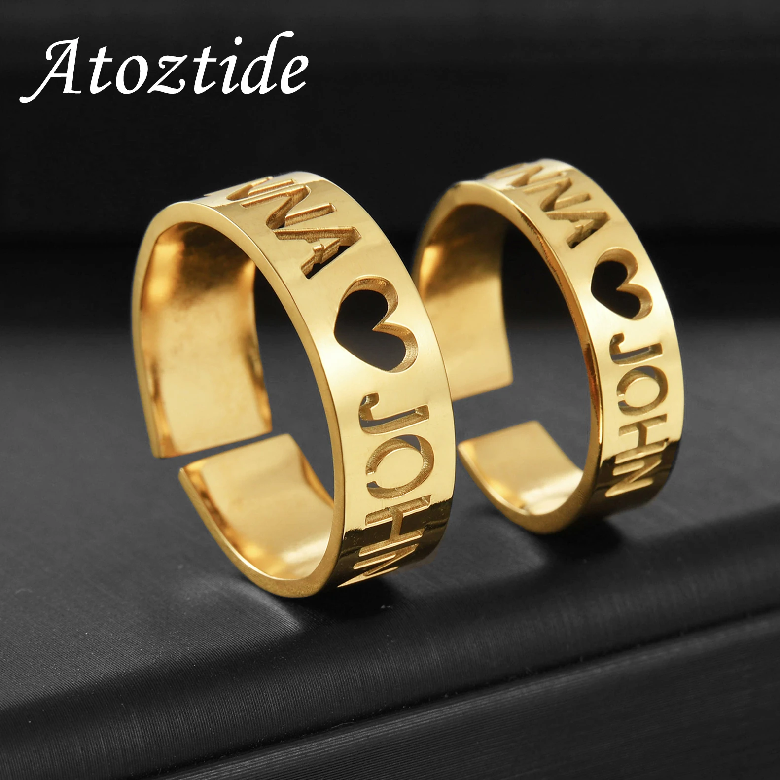 Atoztide Personalized Custom Names Rings Stainless Steel for Couple ...