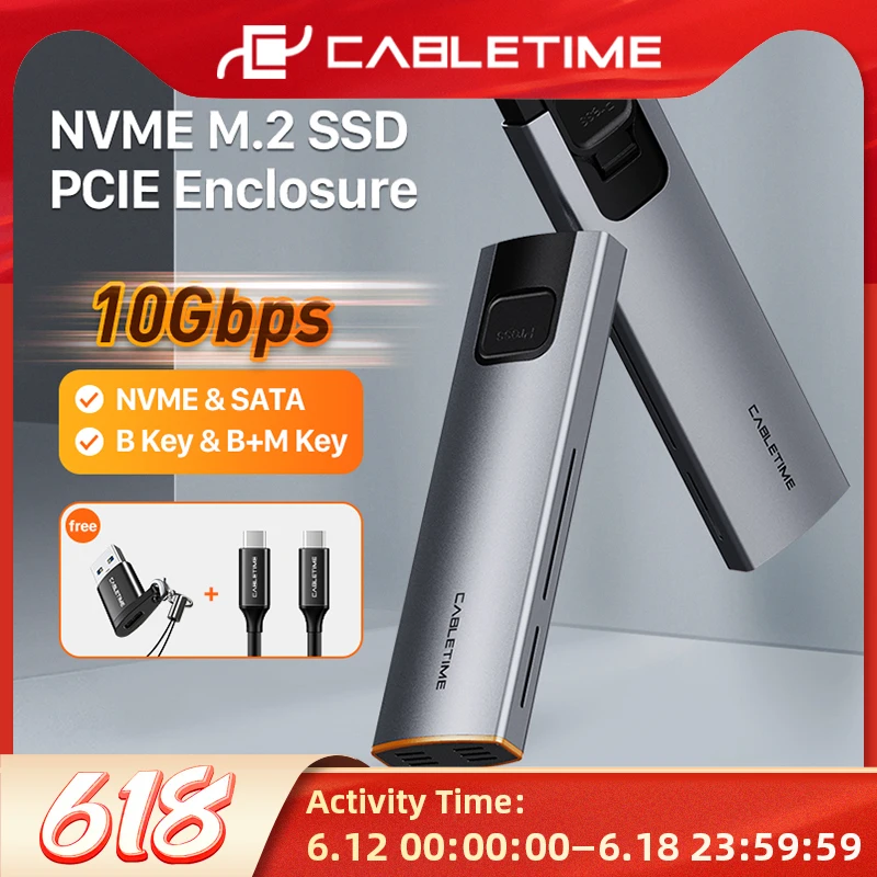 Cabletime Ssd Case Nvme Gen 2 10gbps Sata Dual Protocol For Pcie Ngff ...