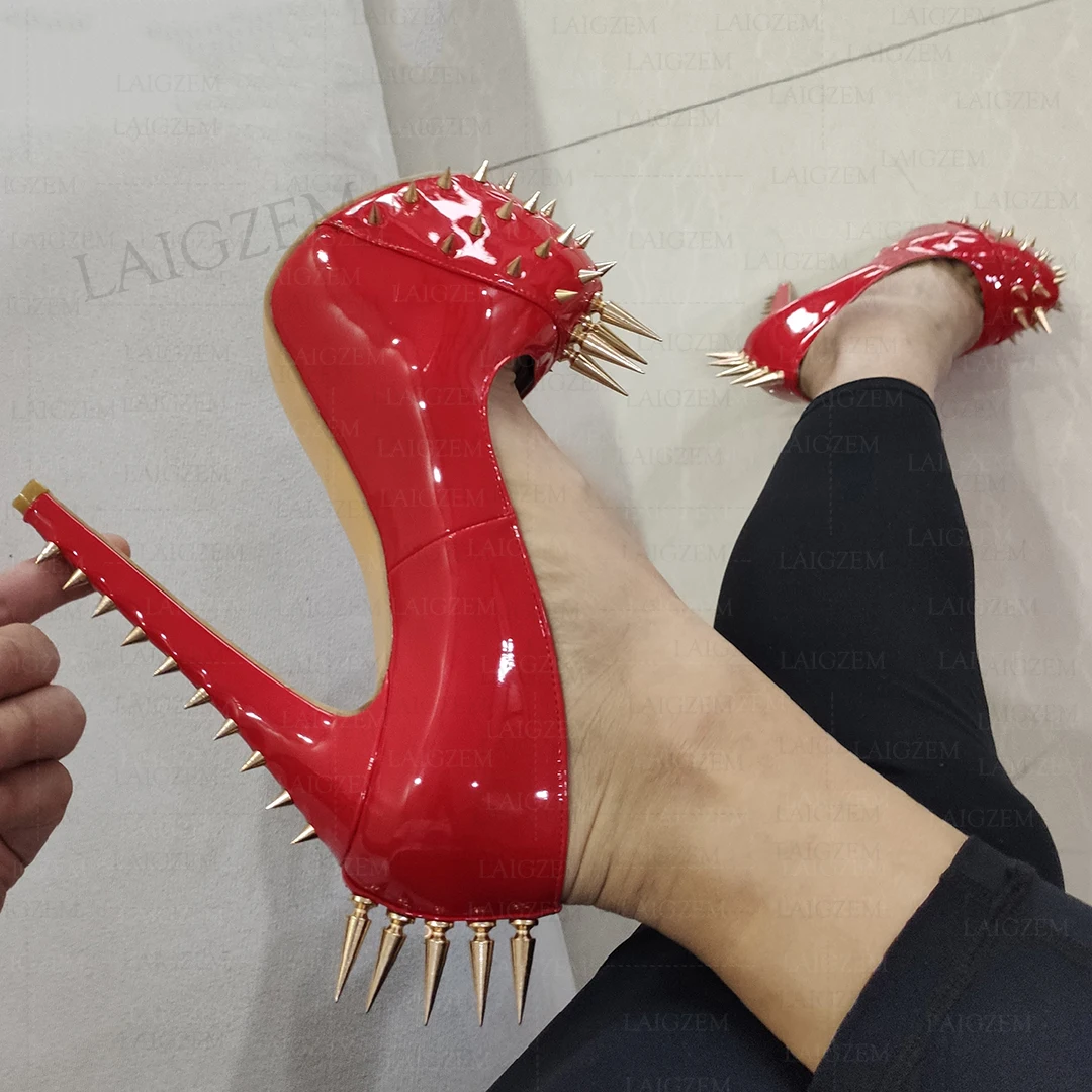 LAIGZEM-Women-Pumps-Shiny-Round-Toe-Platform-Thin-High-Heels-Prom ...
