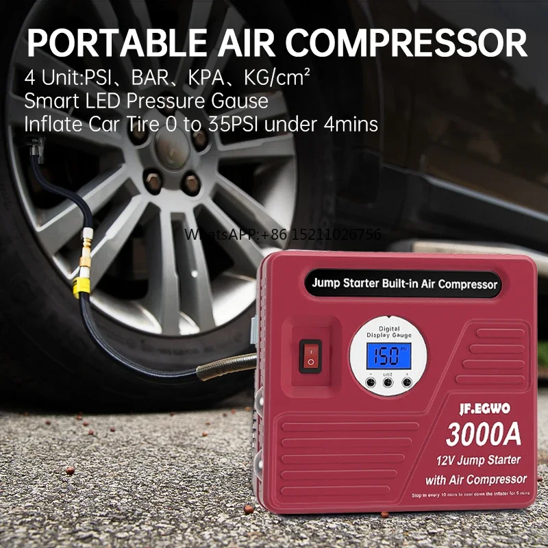 Auto emergency kit air-compressors 12v 3000 Amps peak car jumper jump ...