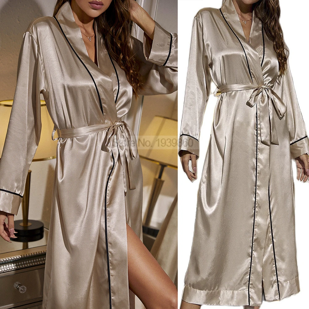 Women Satin Robe Kimono Night Gown Wedding Brides | Long Lounge Robe ...