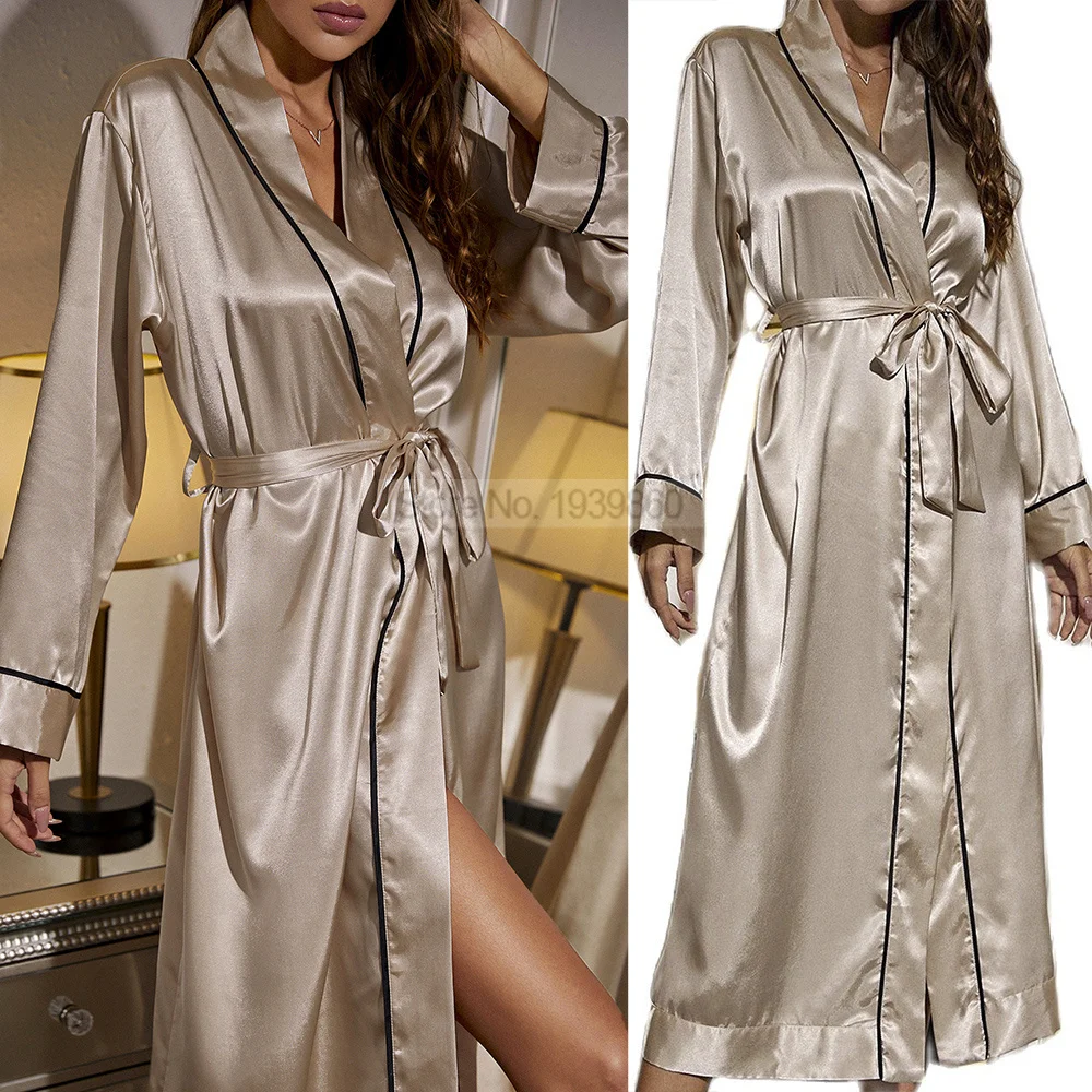 Robe de bain Kimono en Satin pour femmes, vêtements de nuit Ultra longs ...