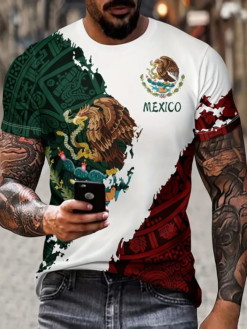 Mexico-National-Flag-Print-T-Shirt-For-Men-Fashion-3D-Eagle-Pattern ...