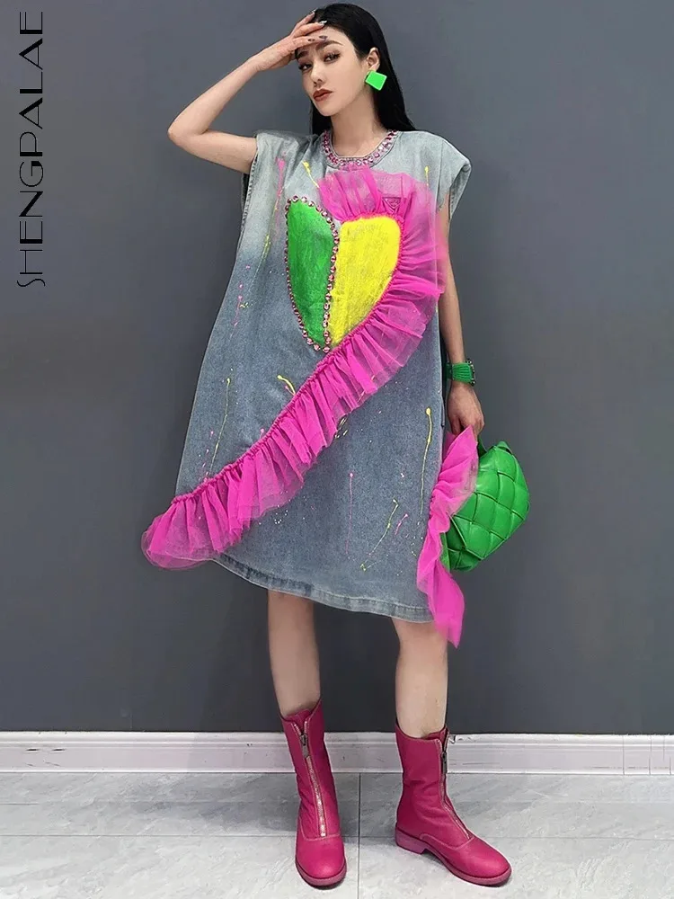 SHENGPALAE-2024-Summer-Women-s-Denim-Dress-With-Diamond-Printing-Three ...