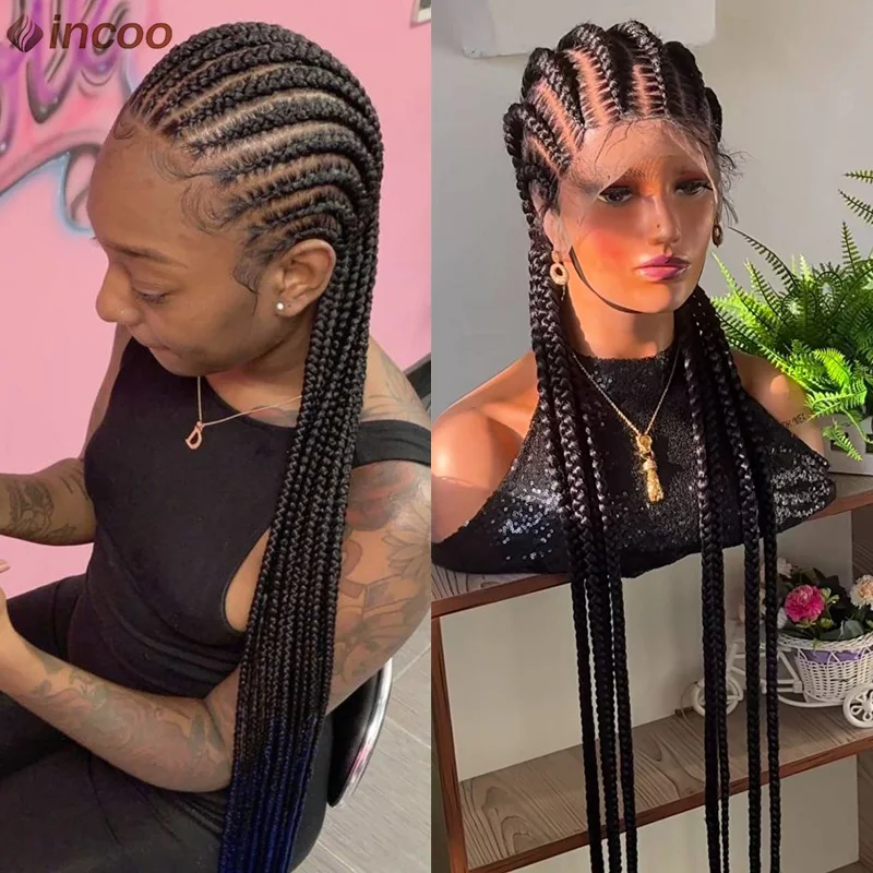 Synthetic-Full-Lace-Front-Wig-Cornrows-Double-Dutch-Braided-Wigs-Black ...