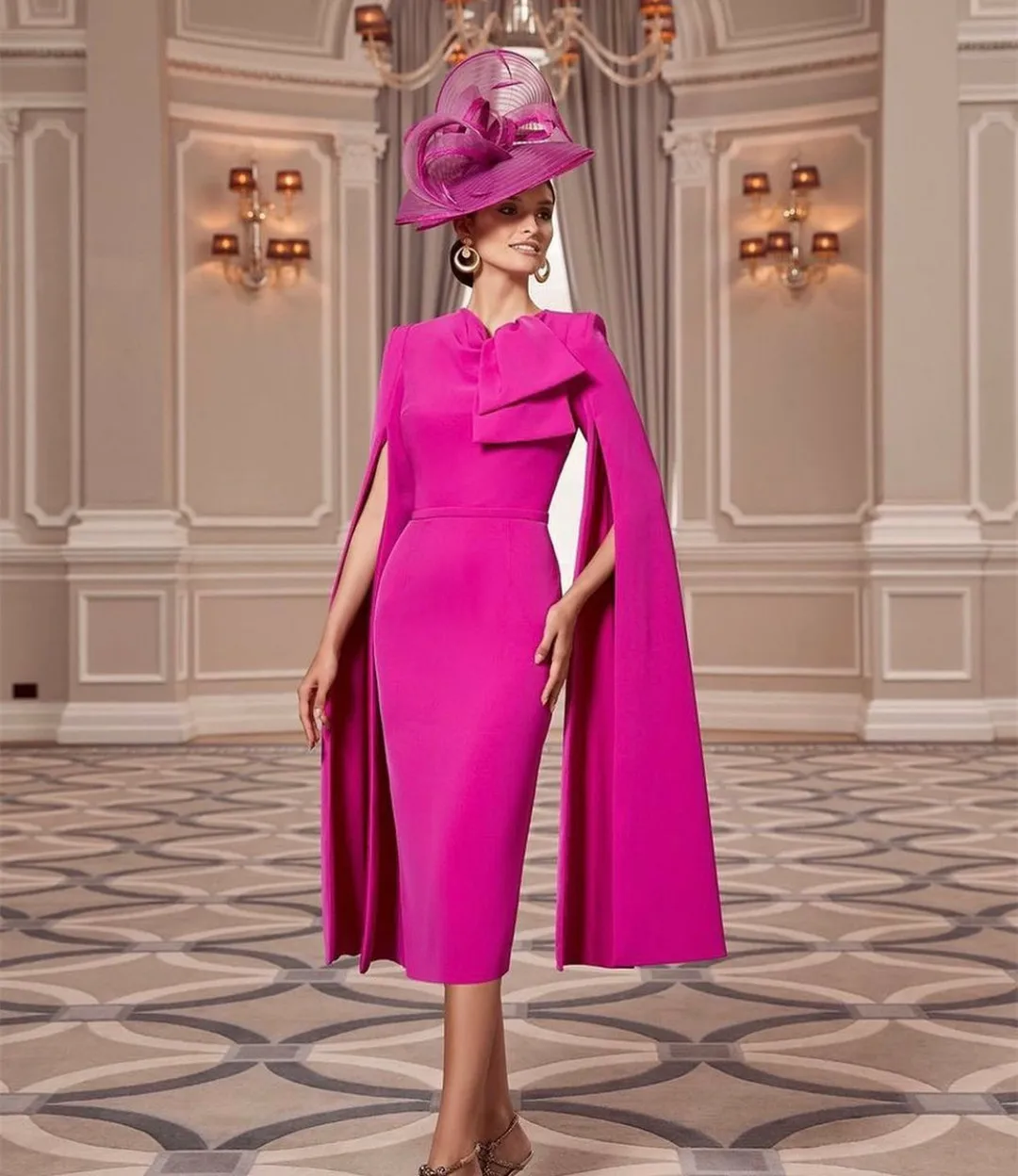 Vintage Short Pink Mother of Bride Dress With Cape Sheath Sleeveless ...