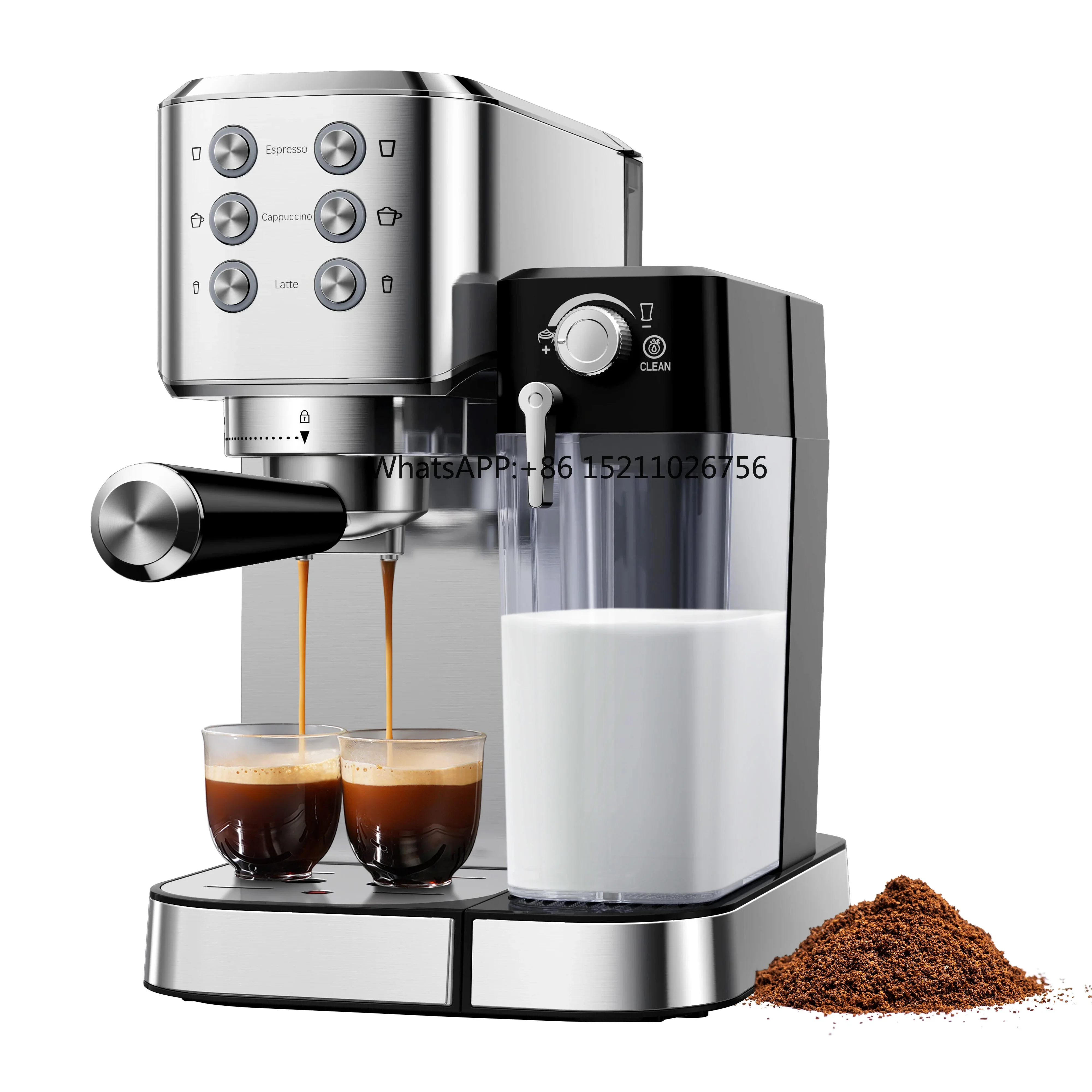 High-Pressure-Compact-Coffee-Machines-with-Milk-Frother-Steam-Wand ...