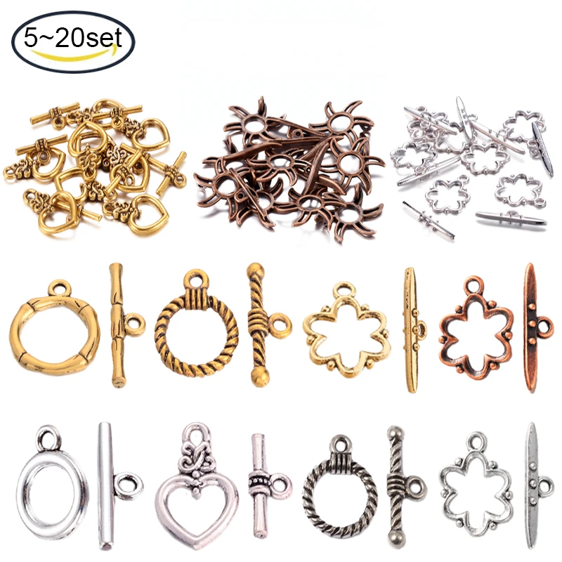 5 20Set 14x11x2mm Tibetan Style Alloy Toggle Clasps Antique Silver T Bar Clasps Hole: 2mm for ...