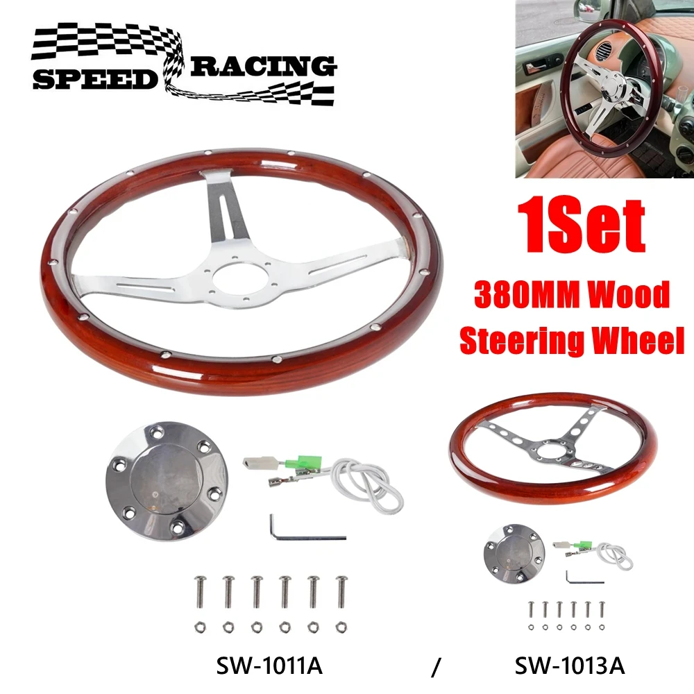 Auto-Wood-Steering-Wheel-380MM-15Inch-Racing-Car-Sports-Mahogany-Porous ...