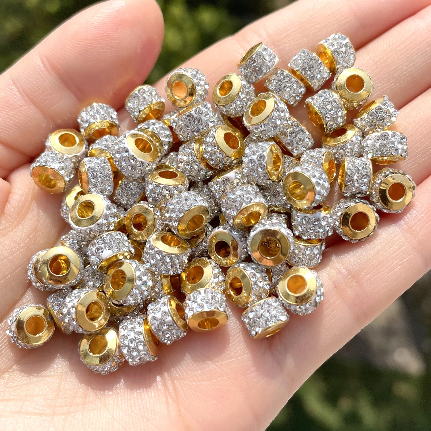 Silver Gold Color Rhinestone Spacer Beads Tube Column Pave Crystal Clay ...