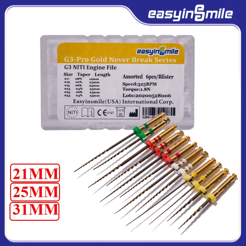 Easyinsmile Endodontic Files 6Pcs NiTi Rotary X3 G3-Pro Set 21/25/31mm ...