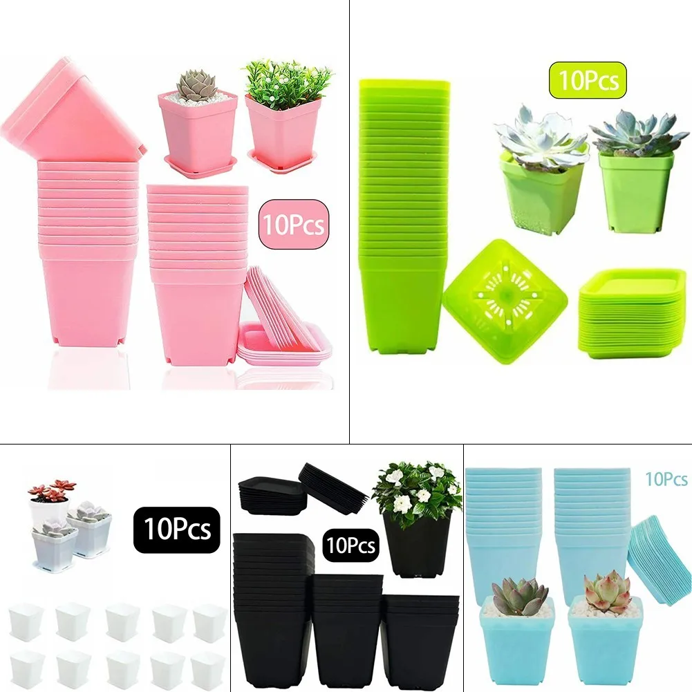10-PCS-Colorful-Multi-Square-Nursery-Flower-Pots-Plastic-Plant-Pot-With ...