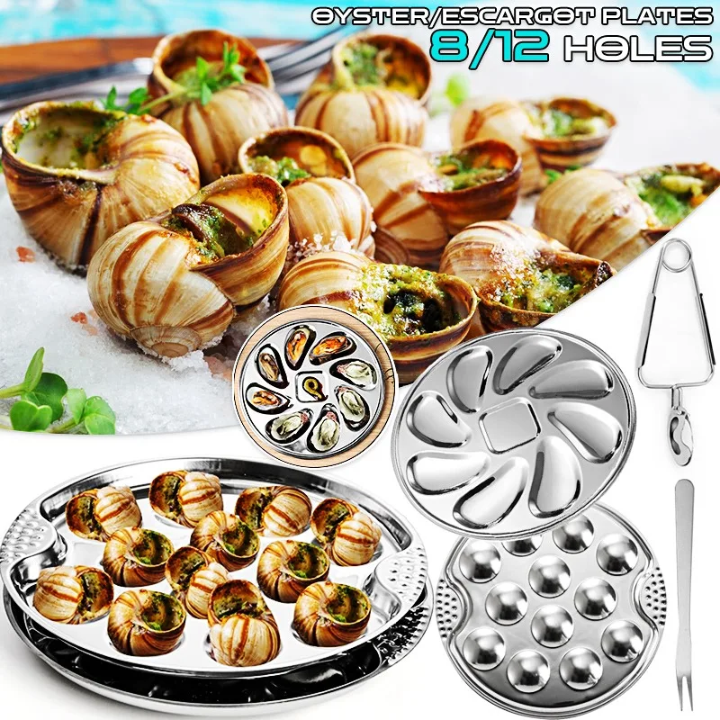 Stainless Steel Escargot Plates with 12 Compartment Holes with Escargot ...