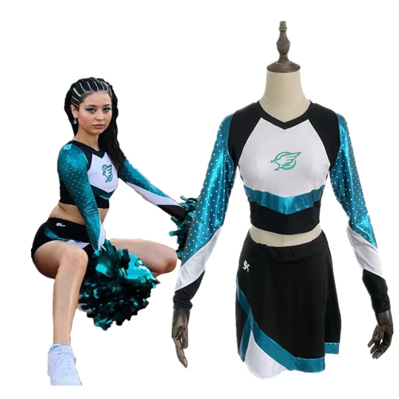 Feminino cheerleading uniforme euphoria maddy cosplay traje sexy decote em v manga longa mini ...
