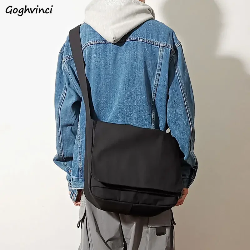 Black Crossbody Bags Men Multi Pockets Large Capacity Solid Simple ...