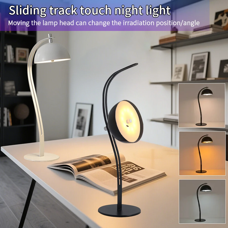 Rechargeable LED Table Lamp with Sliding Track Touch Cordless Dimmable ...
