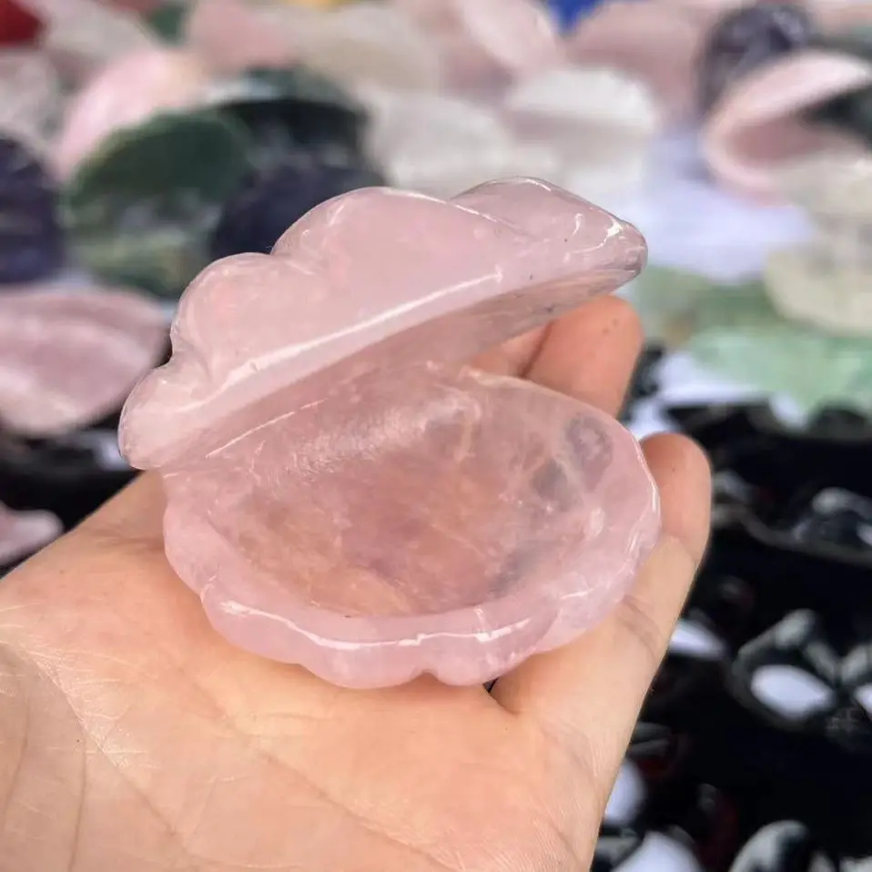 Natural-Pink-Quartz-Carved-Shell-Clear-Crystal-Opal-Fluorite-Rose ...