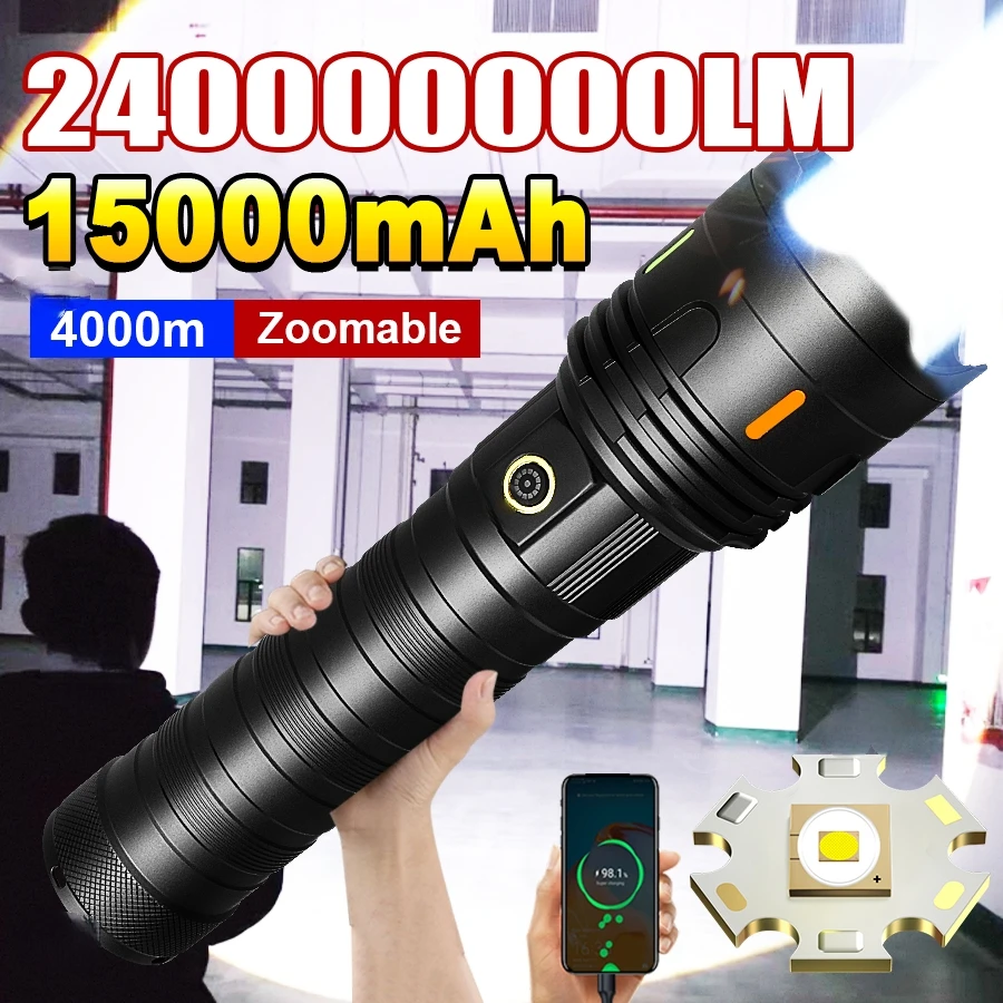 NEW Ultra Bright 1500W Flashlight 4km Emergency Spotlight Most Powerful ...