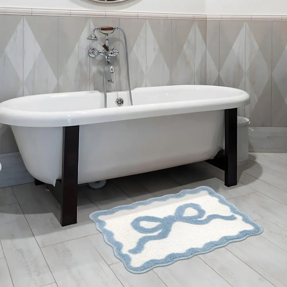 Pink Blue Bow Bathroom Rugs Coquette Aesthetic Bow Decor Cute Bath Mat ...