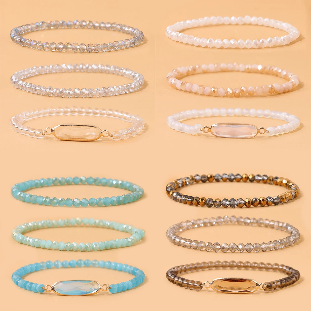 3Pcs-Set-4mm-Faceted-Beaded-Bracelets-Crystals-Rectangle-Charm-Bracelet ...