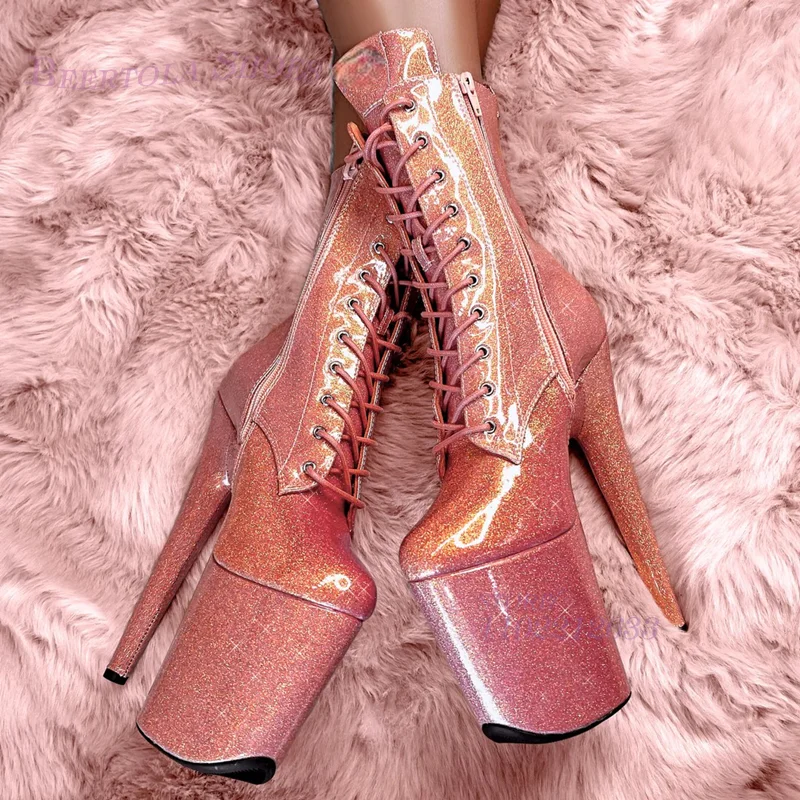 Botas-de-cristal-con-lentejuelas-rosas-para-mujer-Botines-de-tac-n-de ...