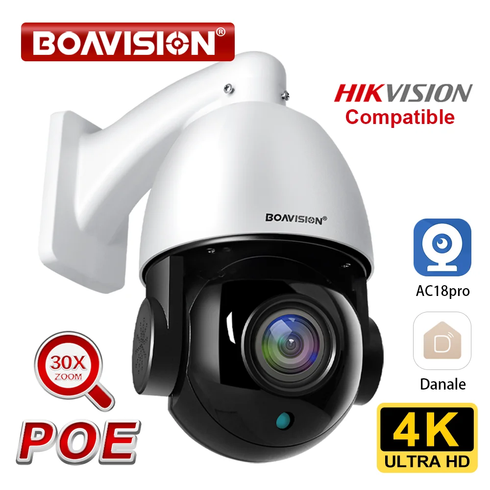 Ao Ar Livre 30x Zoom Poe Ptz 4k 8mp 5mp H.265 Áudio Velocidade Dome Câmera Ip Visão Noturna 80m ...