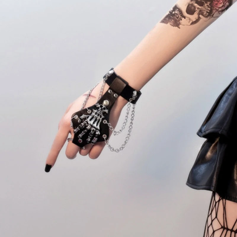 Gelang Kulit Gelang Rantai Sarung Tangan Tengkorak Gotik Punk Rock ...