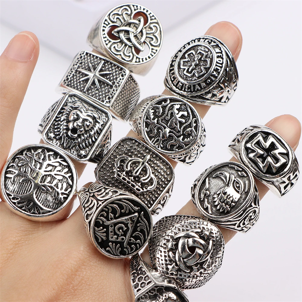 10Pcs-Lot-Fashion-Punk-Vintage-Metal-Rings-For-Men-Women-Unique-Skull ...