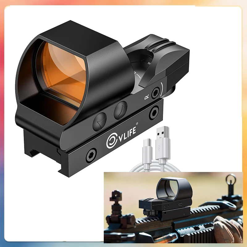 CVLIFE Rechargeable Reflex Sight Red Dot Sights 4 Adjustable Reticle ...