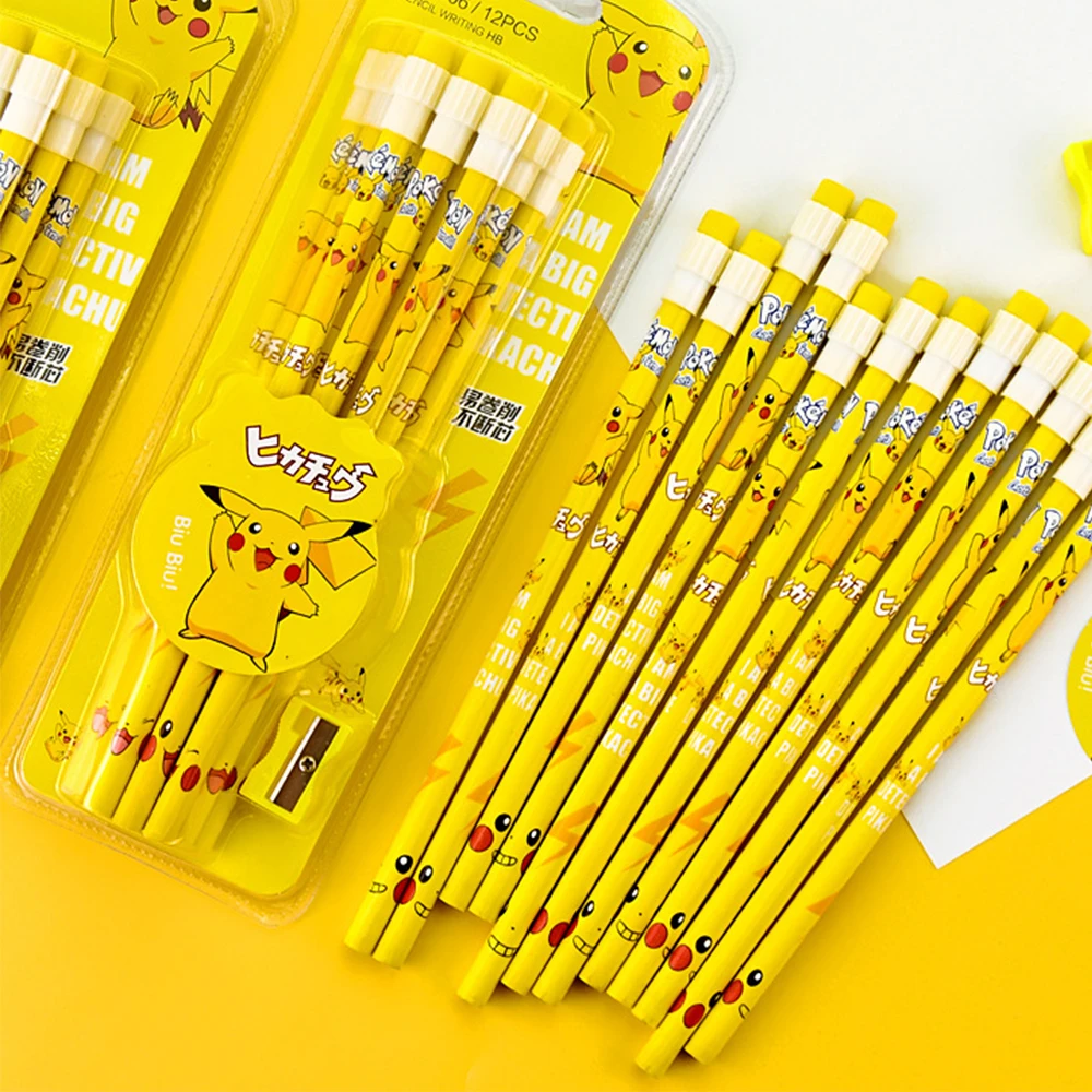 12pcs-Anime-Pokemon-Pikachu-Pencil-Figure-Cartoon-Pencil-Kawaii-Student ...
