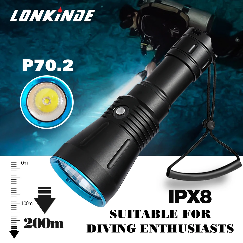 New-Powerful-IPX8-Waterproof-Scuba-Diving-Flashlight-XHP70-2-Light ...