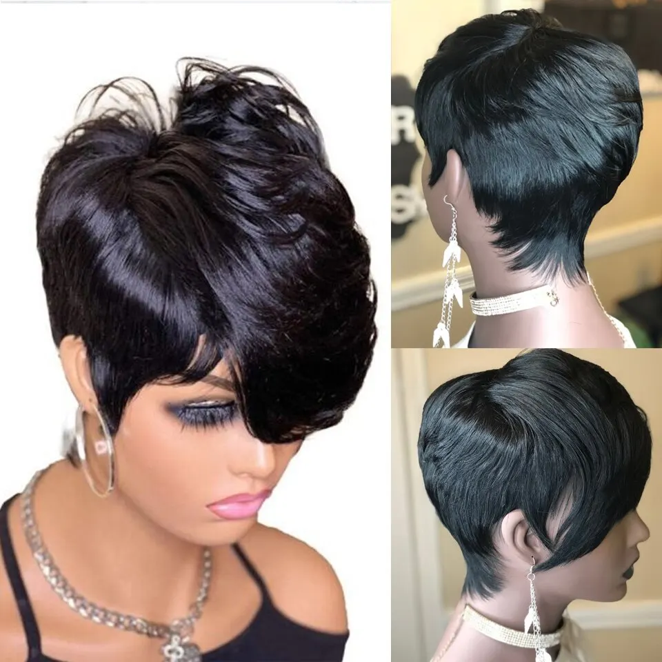 Pelucas-cortas-de-corte-Pixie-para-mujer-peluca-completa-hecha-a-m ...