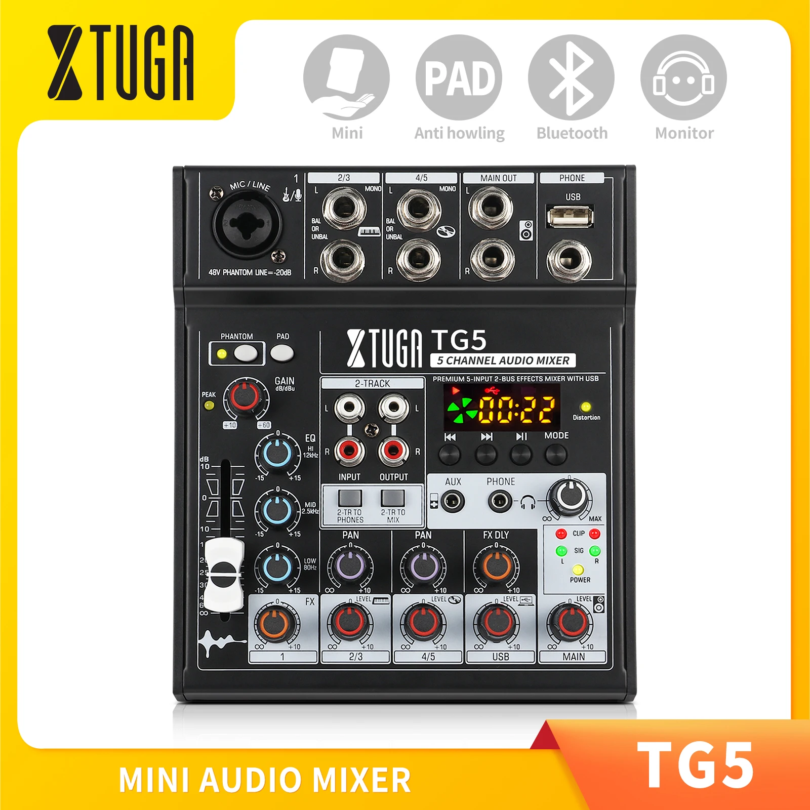 XTUGA 5 Channel Audio Mixer Portable Professional Sound Mixing Console ...