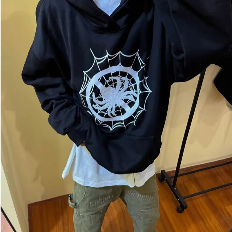 New-Style-Y2k-Spider-Web-Print-Oversize-Hip-Hop-Hooded-Sweatshirt-Women ...