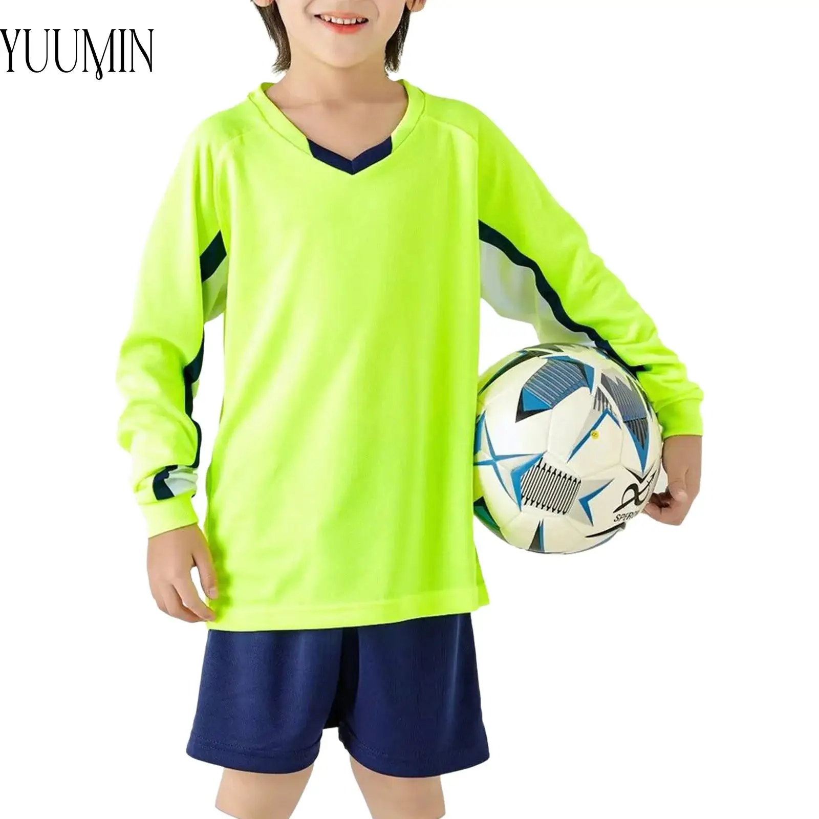 Boys Girls Football Training Outfit Color Block Soccer Uniform Moisture ...