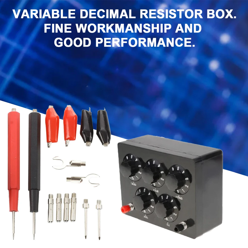 Black-Resistance-Box-Iron-Variable-Decade-Resistor-Test-Leads-Kit-for ...