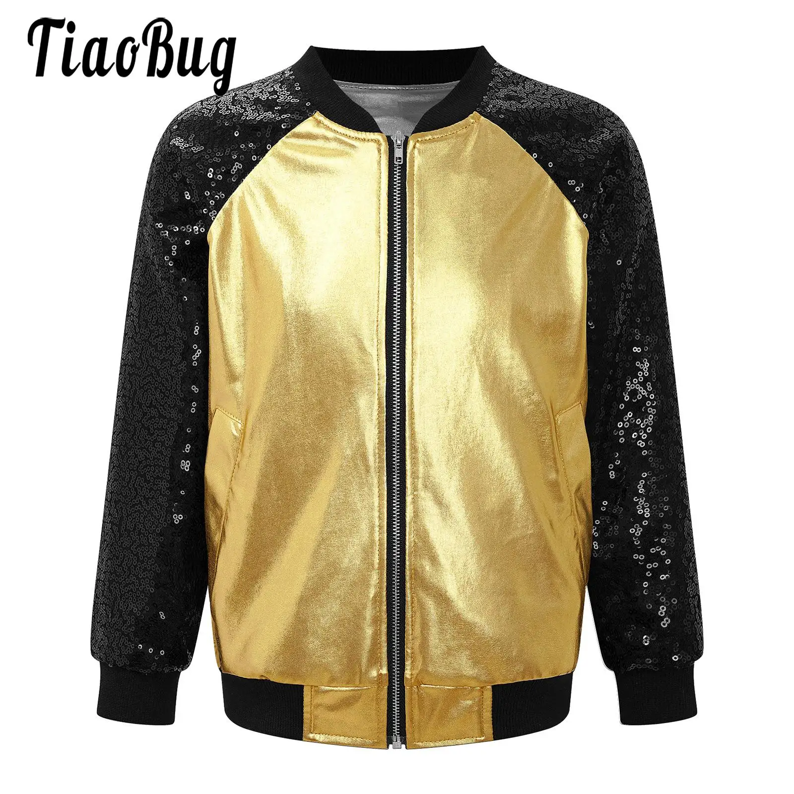 Kids Girls Boys Metallic Bomber Motor Jacket Coat Shiny Bronzing Cloth ...