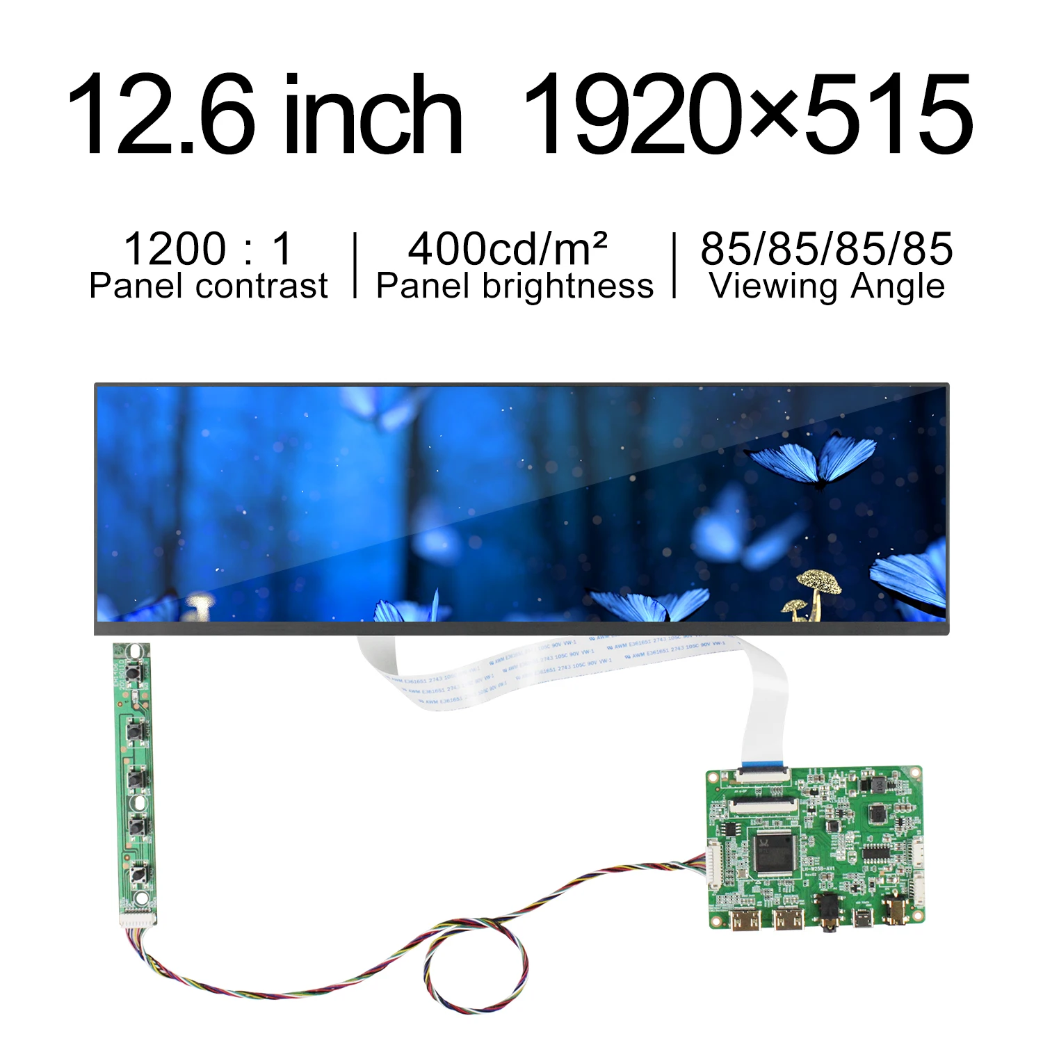 12.6 Inch Bar Screen 1920x515 NV126B5M SRGB Lcd Display Modules With ...