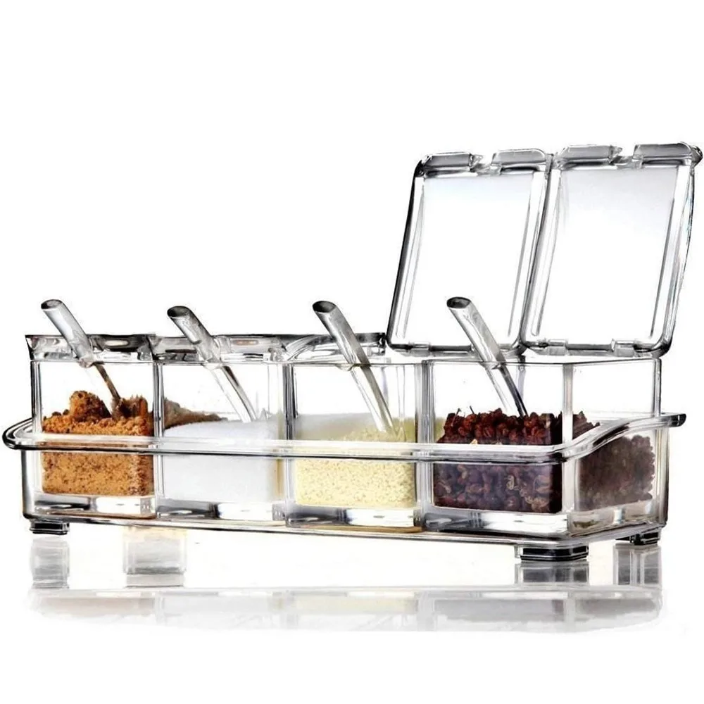Seasoning Box 1 Set Seasoning Bottle with Lid and Spoon Transparent ...
