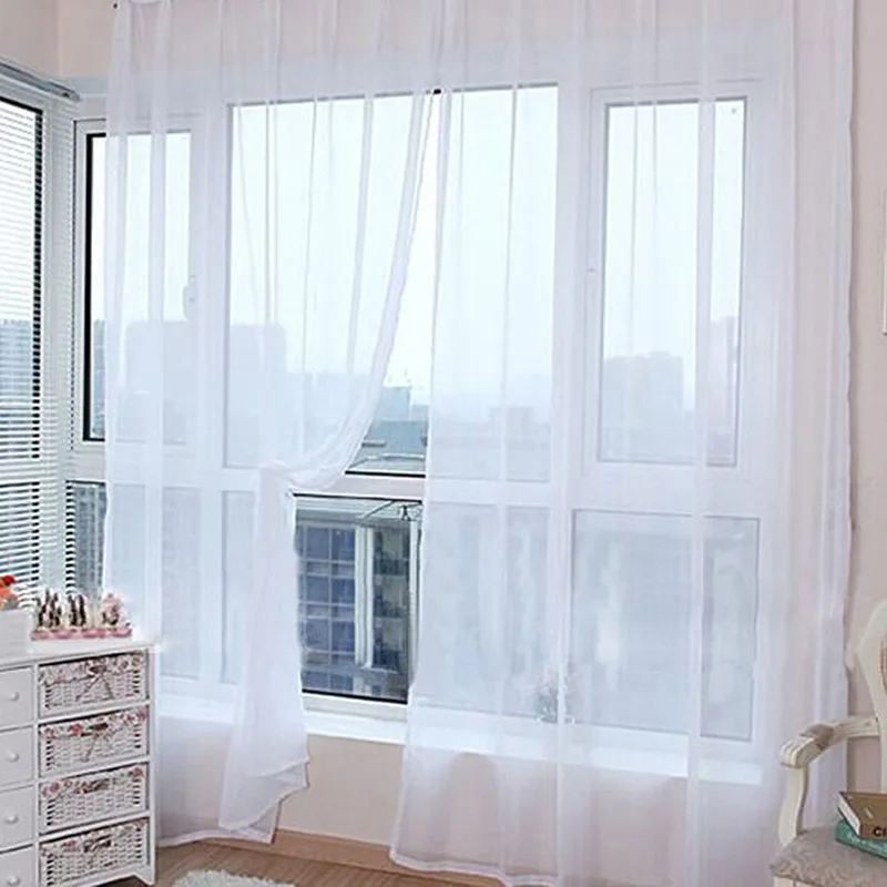 1PC Solid White Tulle Luxurious Chiffon Sheer Window Curtains For ...