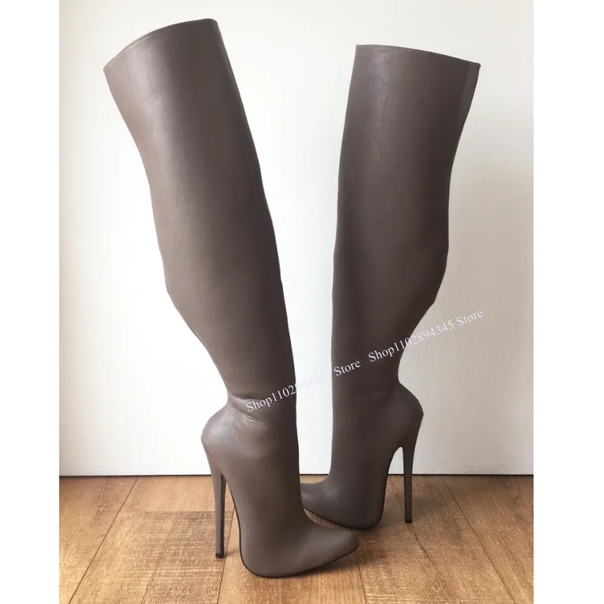 Solid Over Knee High Matte Leather Boots Pointed Toe Thin High Heel ...