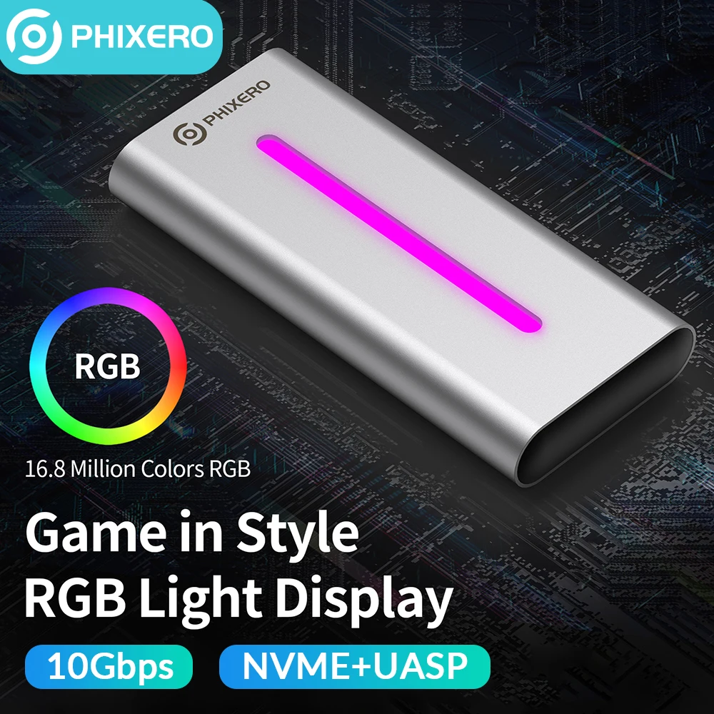 PHIXERO Metal SSD M2 NVMe RGB Cover M.2 Nvme 10Gbps ฮาร์ดไดร์ฟภายนอก ...